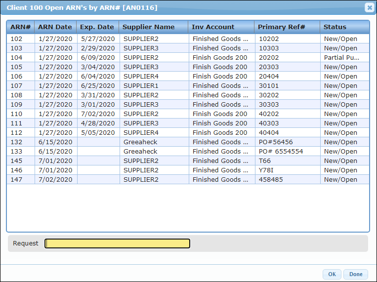 Viewing Open Inquiries - ARN/Receipt Processing